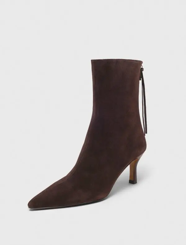 Maje Zipped Suede Ankle Boots - Dark Brown
