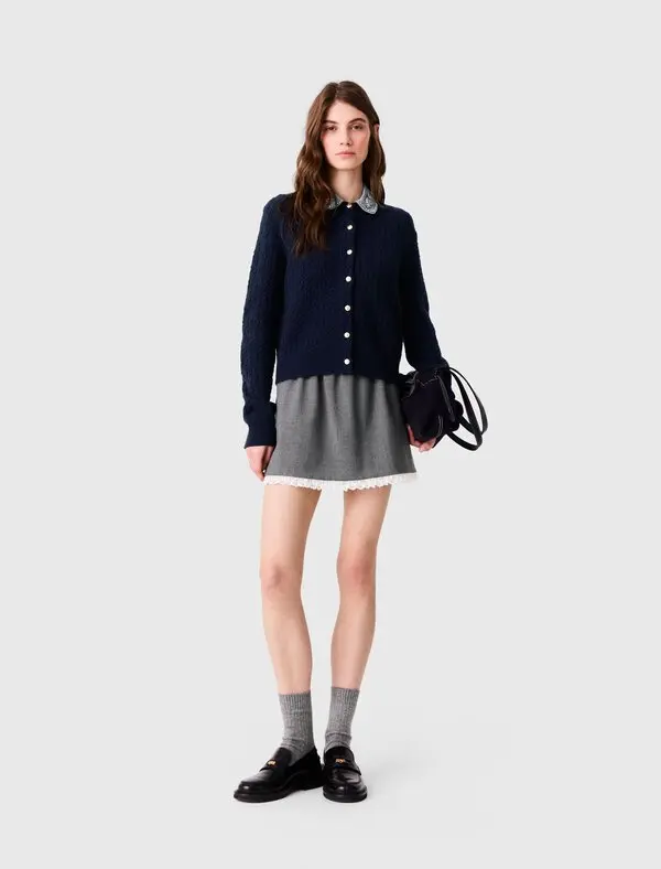 Maje Cardigan With Poplin Collar - Navy
