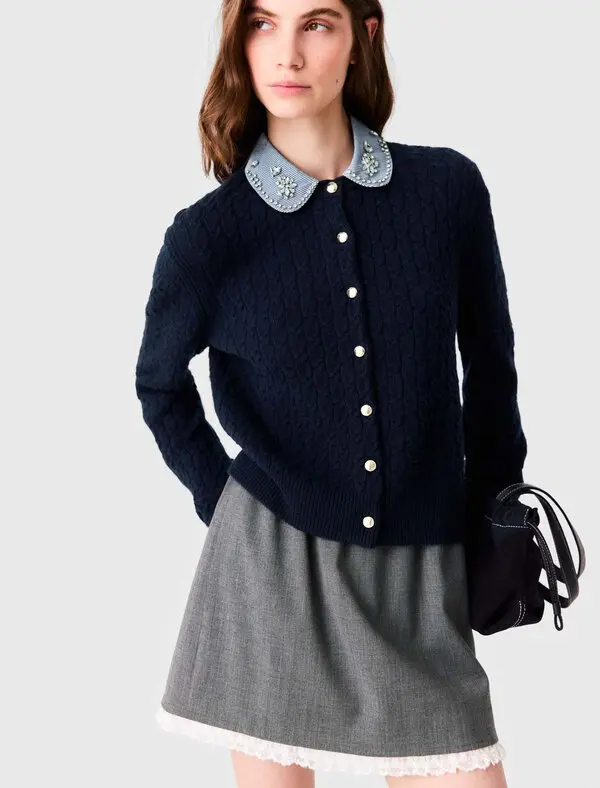 Maje Cardigan With Poplin Collar
