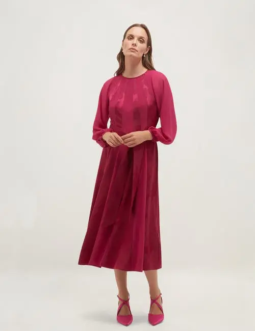 HOBBS LONDON Loren Jacquard Long Sleeve Midi Dress - Topazpink