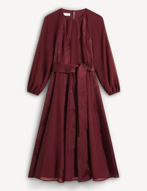 HOBBS LONDON Loren Jacquard Long Sleeve Midi Dress