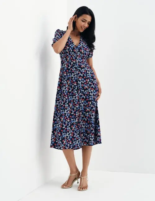 FINERY LONDON Robyn Button Through Midi Dress