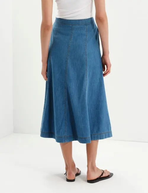 FINERY LONDON Dana Denim Midi Skirt - Mid Blue