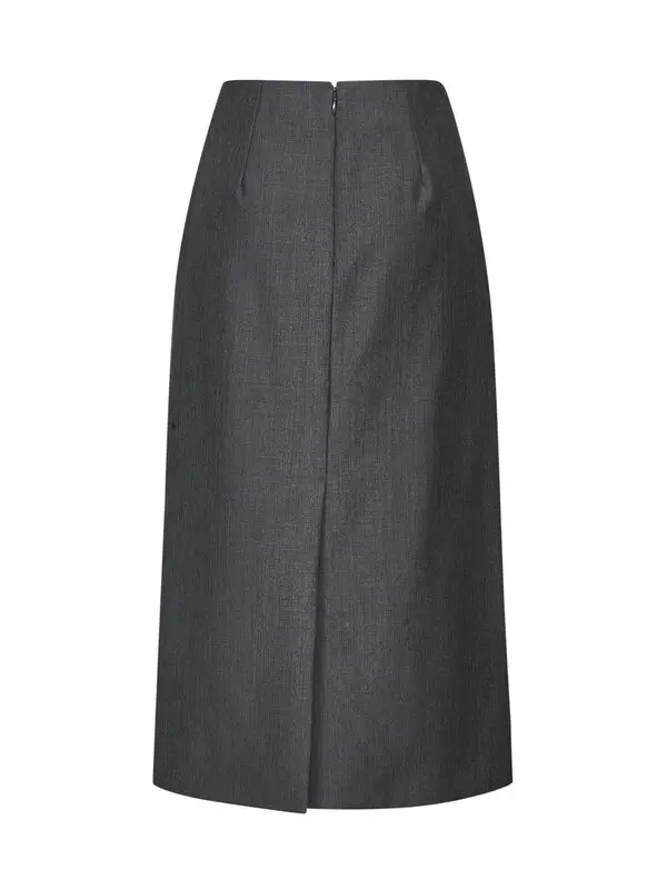 JIL SANDER Fog Grey Wool Canvas Midi Skirt With Slits