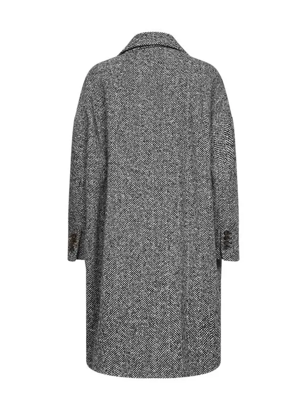 Brunello Cucinelli Grey Herringbone Double-breatsed Coat