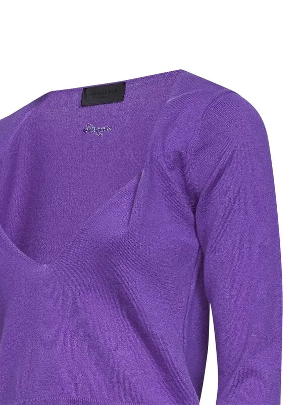 MUGLER Purple Cashmere Knit V-neck Top