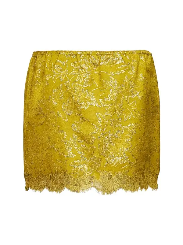 Saint Laurent Yellow Jacquard And Lace Baroque Mini Skirt - Multicolor