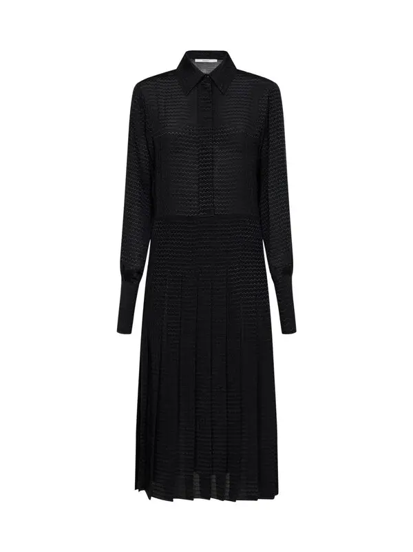 Fendi Black Zigzag Pleated Jacquard Silk Midi Dress - Multicolor