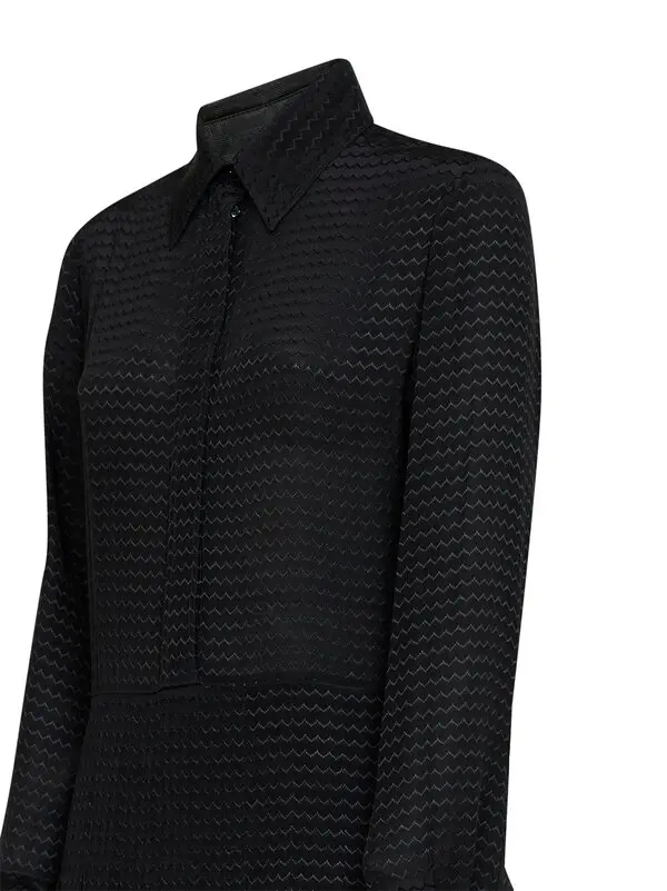 Fendi Black Zigzag Pleated Jacquard Silk Midi Dress