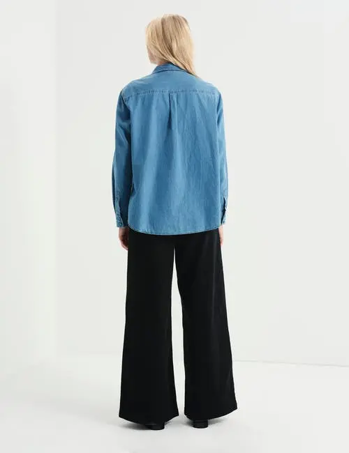 FINERY LONDON Francesca Denim Button Through Shirt - Light Wash
