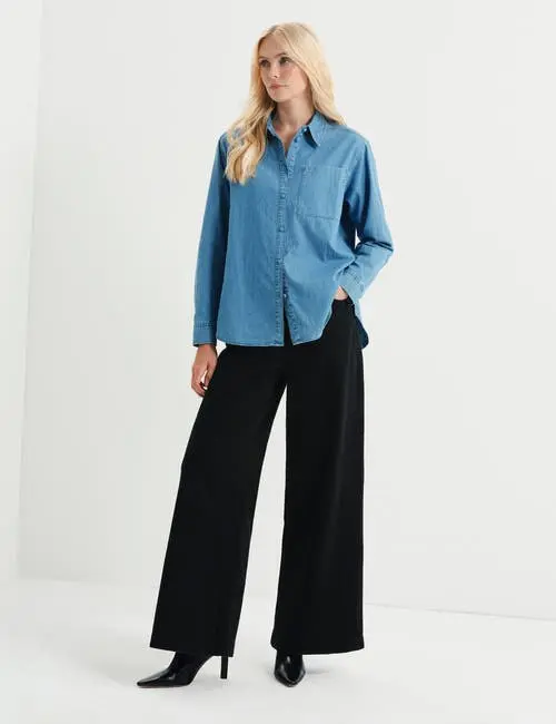 FINERY LONDON Francesca Denim Button Through Shirt - Light Wash