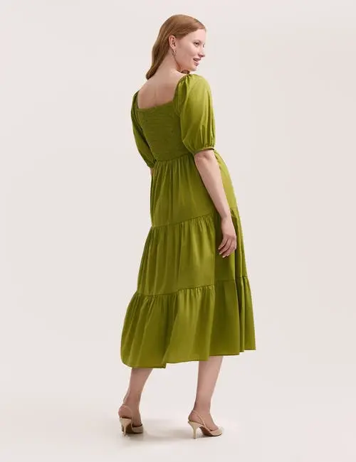 FINERY LONDON Melody Cotton Midi Tiered Dress