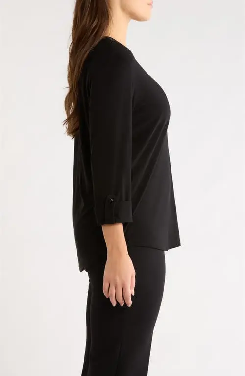 Anne Klein Heatset Crystal Three-quarter Sleeve Top - Anne Black
