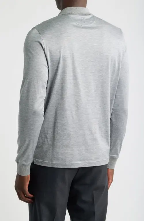 Canali Silk & Cotton Long Sleeve Polo - Light Grey
