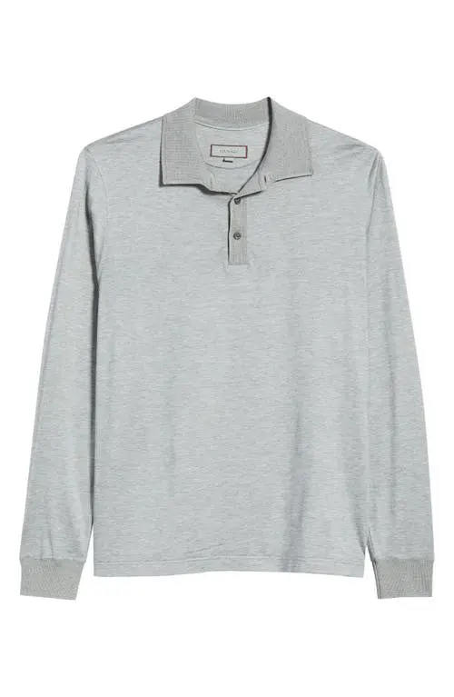 Canali Silk & Cotton Long Sleeve Polo - Light Grey