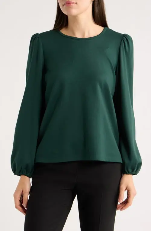 Anne Klein Long-sleeve Puff Shoulder T-shirt - Pine Forest
