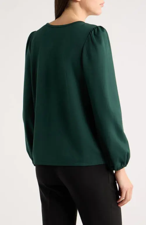 Anne Klein Long-sleeve Puff Shoulder T-shirt - Pine Forest