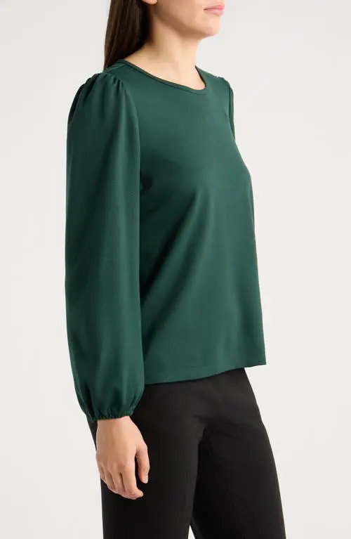 Anne Klein Long-sleeve Puff Shoulder T-shirt - Pine Forest