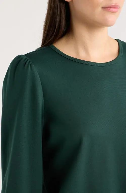 Anne Klein Long-sleeve Puff Shoulder T-shirt - Pine Forest
