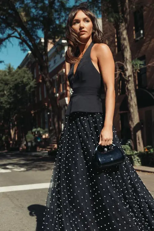 Mac Duggal Petite Pearl Embellished Halter Neck Ballgown