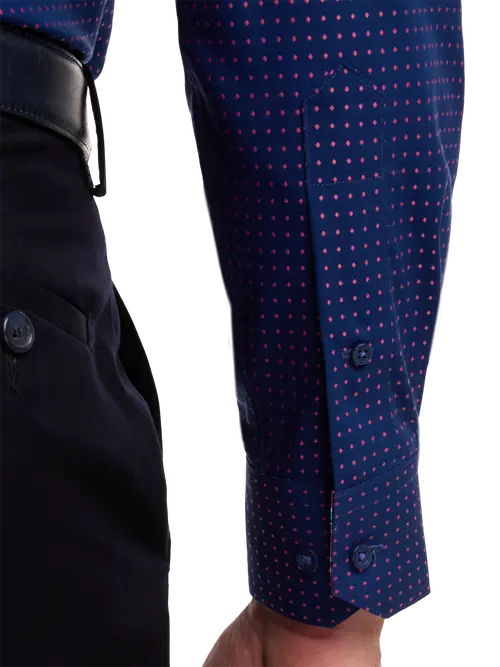 PAUL FREDRICK Cotton Spread Collar Poplin Slim Contrast Trim Button Cuff Long Sleeve Shirt