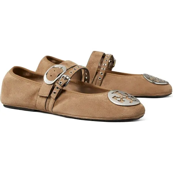 Tory Burch Reva Punk Travel Ballet Flat - River Rock/silver