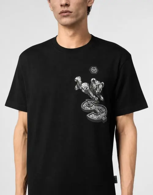 Philipp Plein Round Neck T-shirt Teddy Dollar Patch - Black
