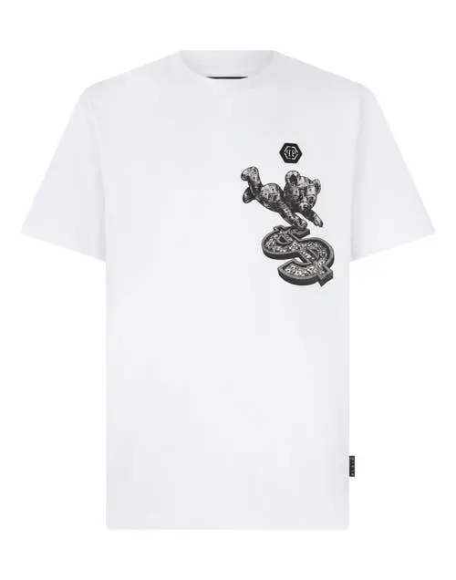 Philipp Plein Round Neck T-shirt Teddy Dollar Patch - White