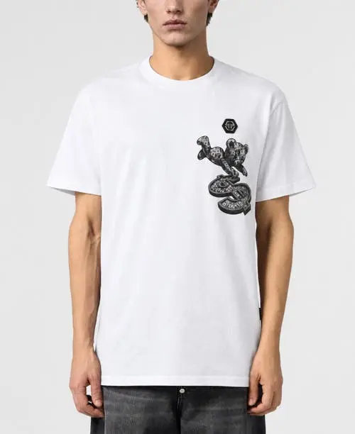 Philipp Plein Round Neck T-shirt Teddy Dollar Patch - White