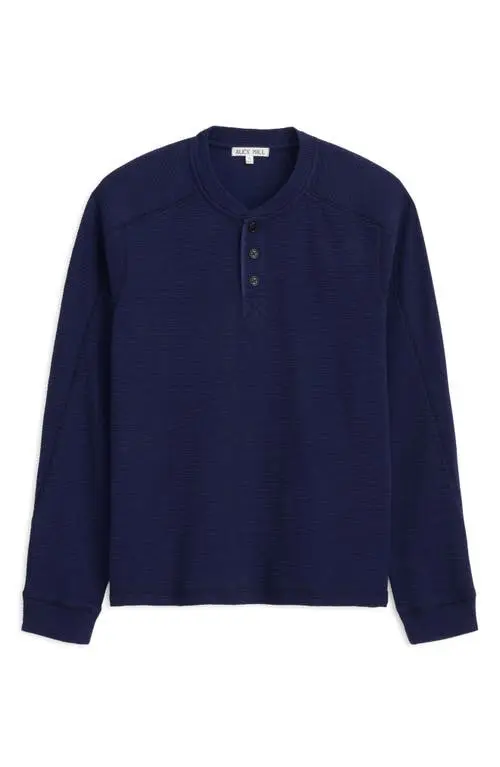ALEX MILL Austin Thermal Cotton Henley - Navy Night