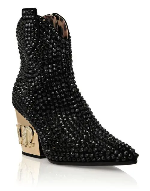 Philipp Plein Cowboy Mid-heel Boots Gothic Plein With Crystals - Black