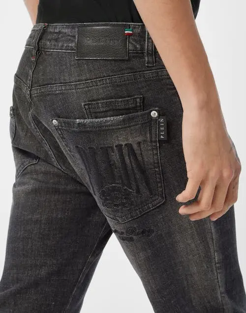 Philipp Plein Denim Super Straight Cut Trousers Racing Club