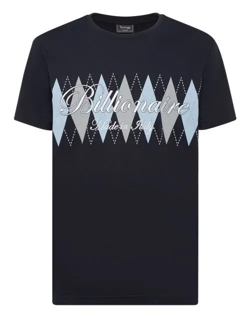 BILLIONAIRE Embroidered T-shirt Round Neck Ss - Navy