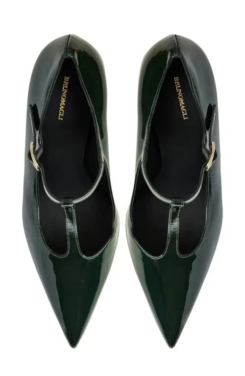 Bruno Magli Pepper T-strap Pointed Toe Pump - Emerald Patent
