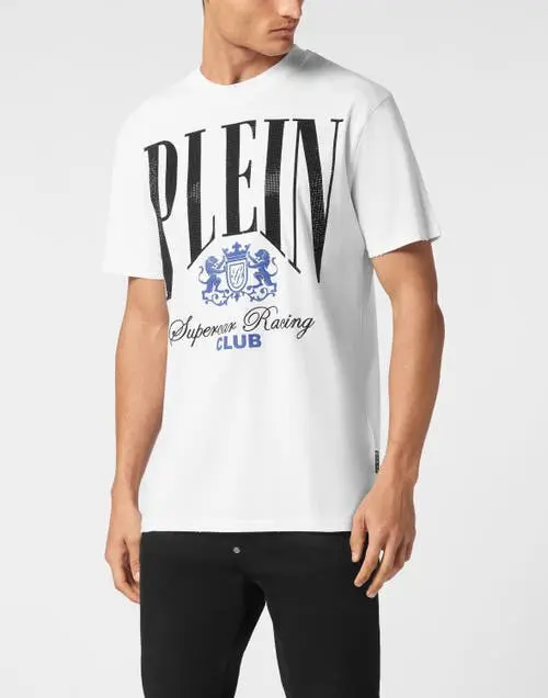 Philipp Plein Jersey T-shirt Round Neck Ss Strass Cars Racing - White