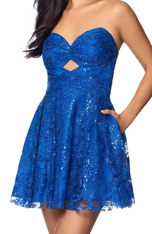 BLONDIE NITES Cutout Detail Glitter Mesh Strapless Cocktail Minidress