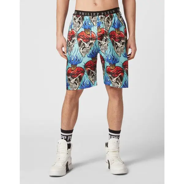 Philipp Plein Silk Shorts Love Tattoo