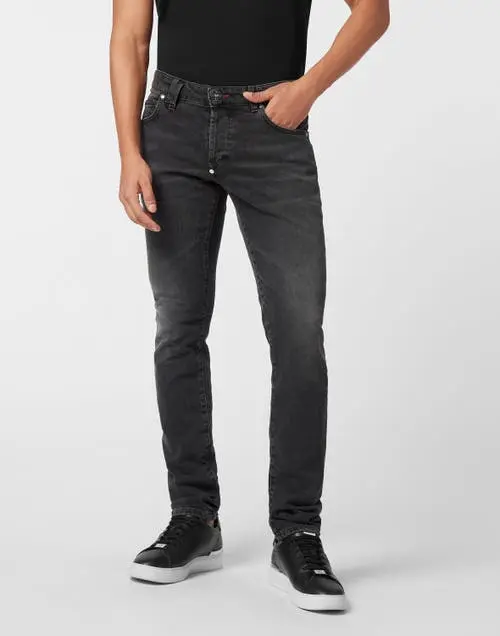 Philipp Plein Super Straight Cut Jeans With Monogram Patches