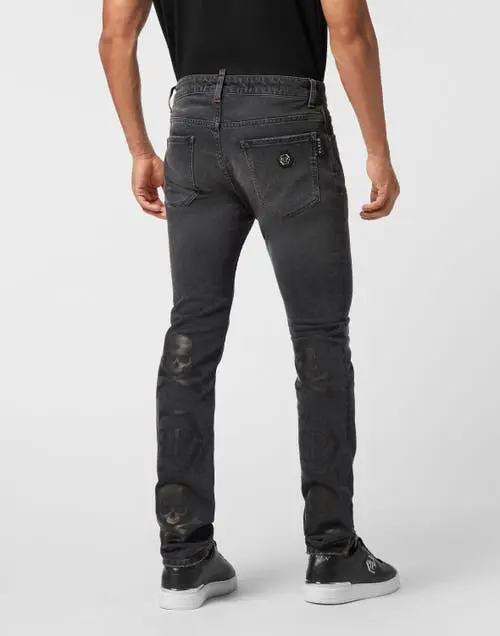 Philipp Plein Super Straight Cut Jeans With Monogram Patches