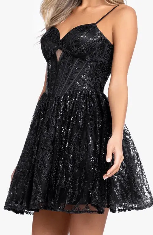 BLONDIE NITES Sequin Embellished Satin Binding Fit & Flare Cocktail Minidress