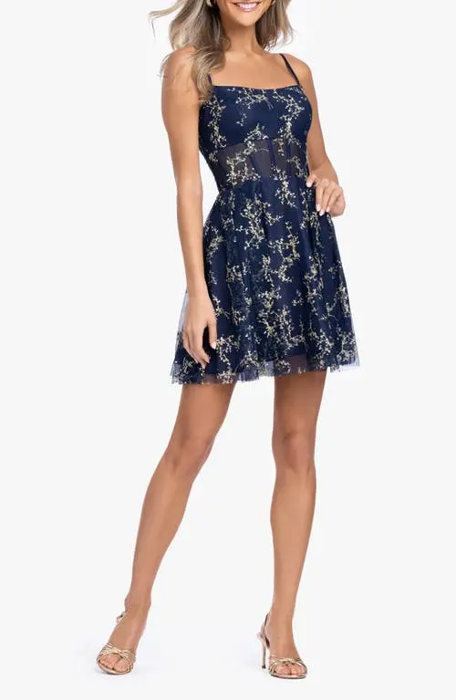 BLONDIE NITES Glitter Mesh Party Minidress - Navy/gold