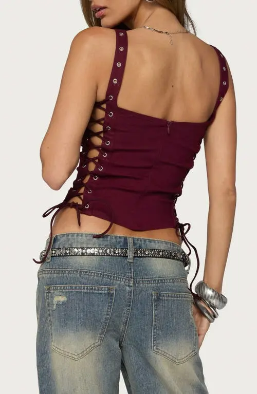 EDIKTED Adi Grommet Lace Up Corset Tank