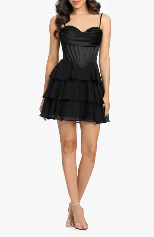 BLONDIE NITES Corset Bodice Tiered Cocktail Minidress