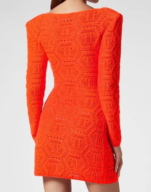 Philipp Plein Fluo Knit Mini Dress Monogram