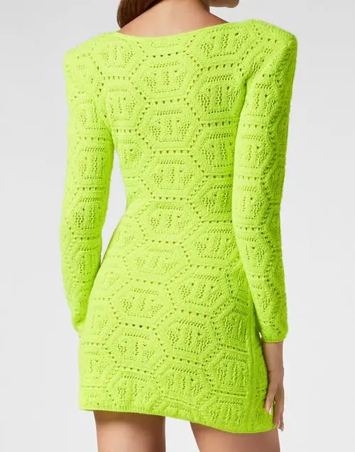 Philipp Plein Fluo Knit Mini Dress Monogram - Yellowfluo