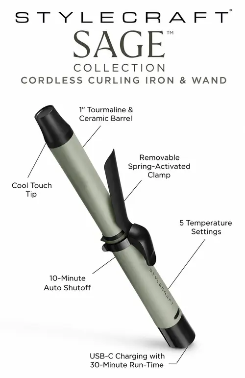 STYLECRAFT Cordless Curling Iron Wand