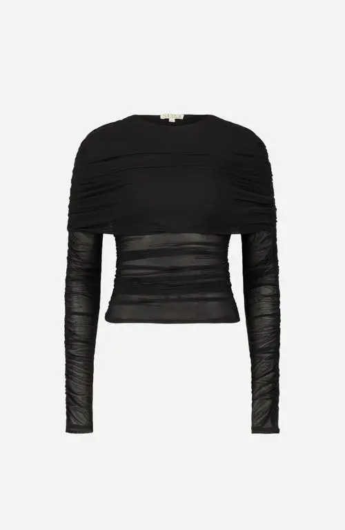 SAEMDI Moe Long Sleeve Mesh Cape Top
