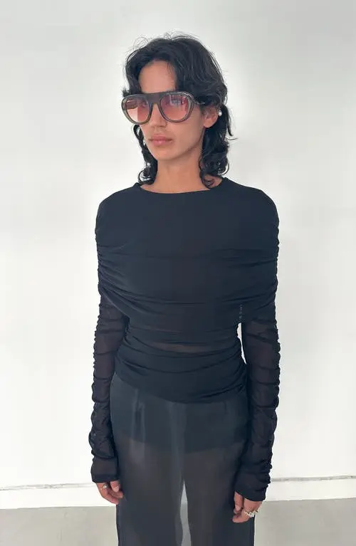 SAEMDI Moe Long Sleeve Mesh Cape Top