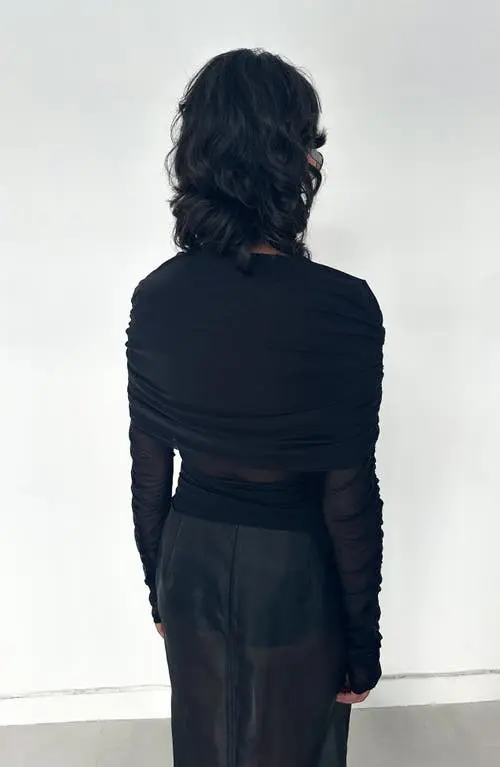 SAEMDI Moe Long Sleeve Mesh Cape Top