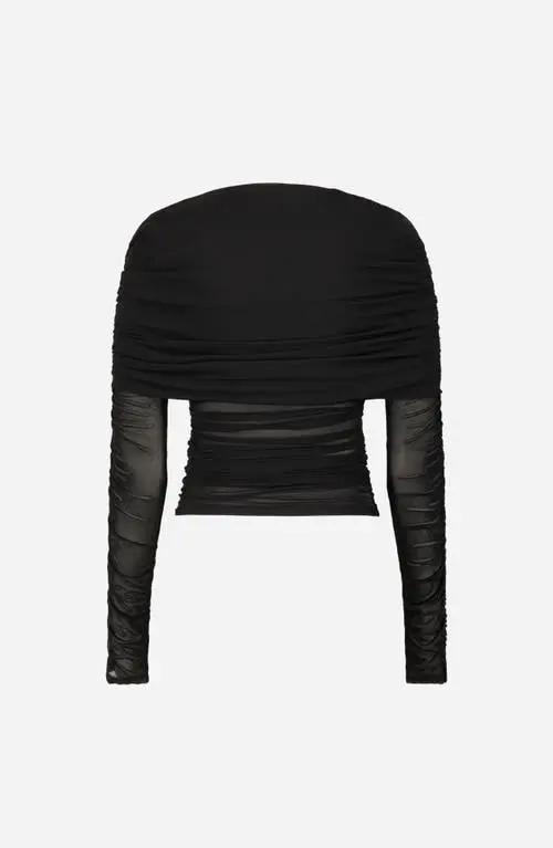SAEMDI Moe Long Sleeve Mesh Cape Top
